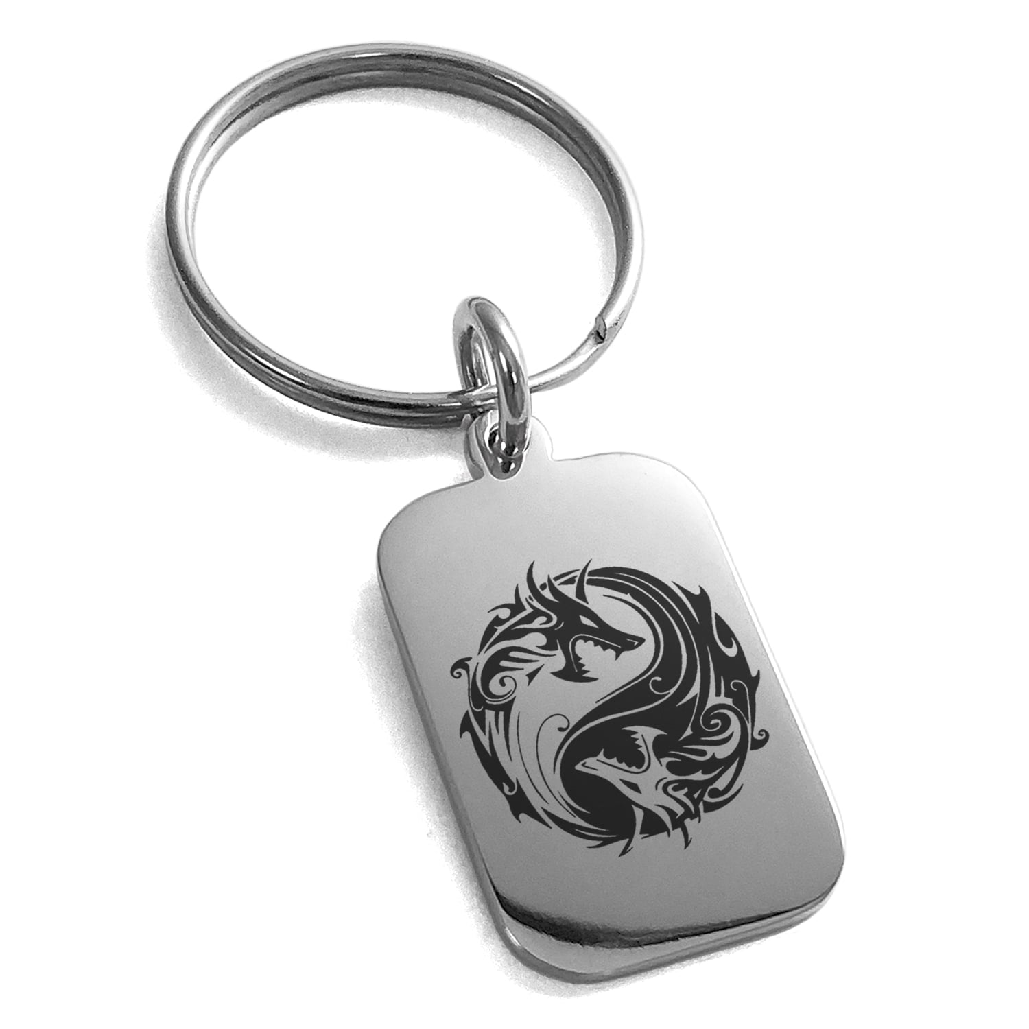 Tioneer Stainless Steel Tribal Dragon Yin Yang Engraved Small Rectangle ...