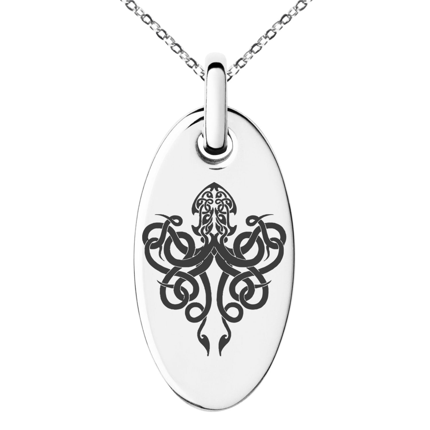 Stainless Steel Tribal Kraken Engraved Small Oval Charm Pendant ...