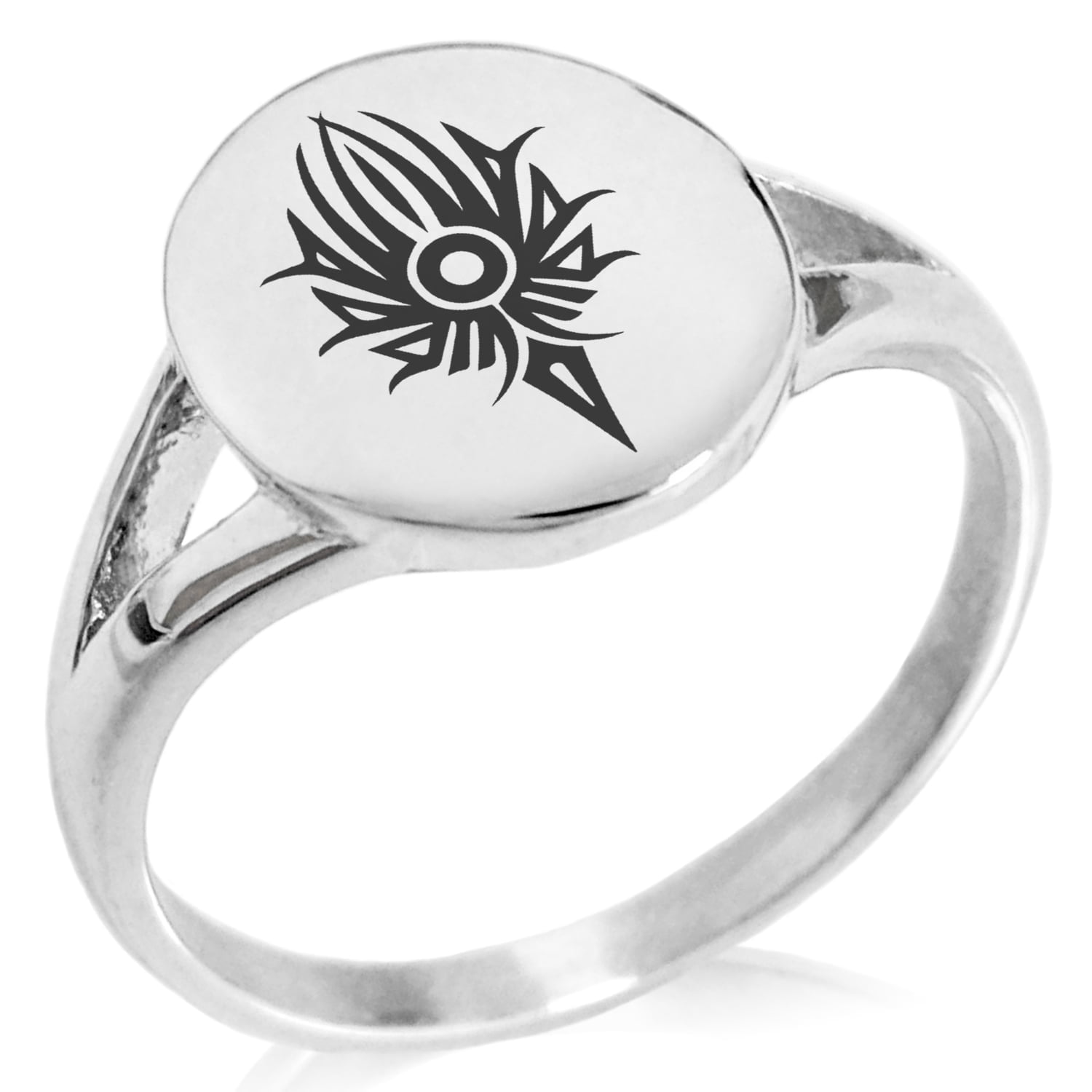 Tioneer Stainless Steel Tribal Torch Rune Minimalist Oval Top Polished ...