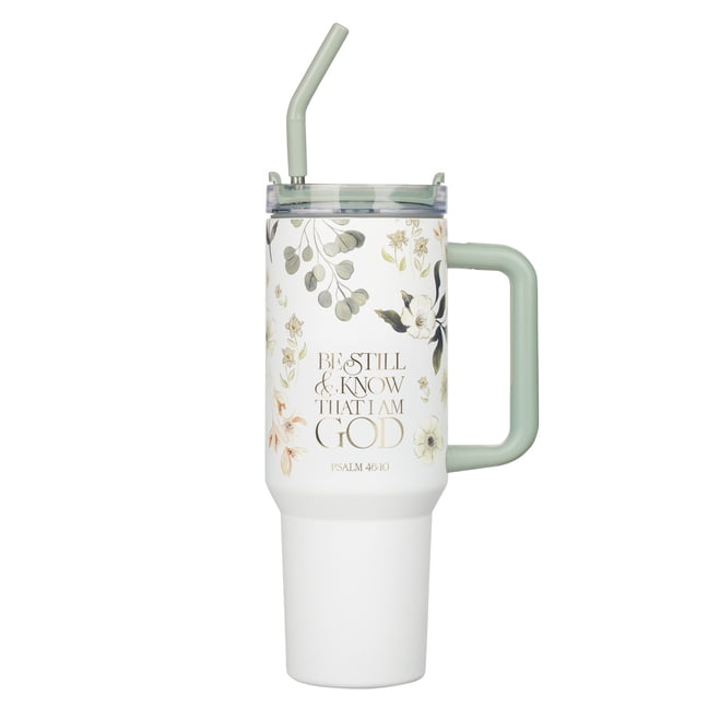 Tumbler W/Straw SS Green Ps. 46:10, (Hardcover) - Walmart.com