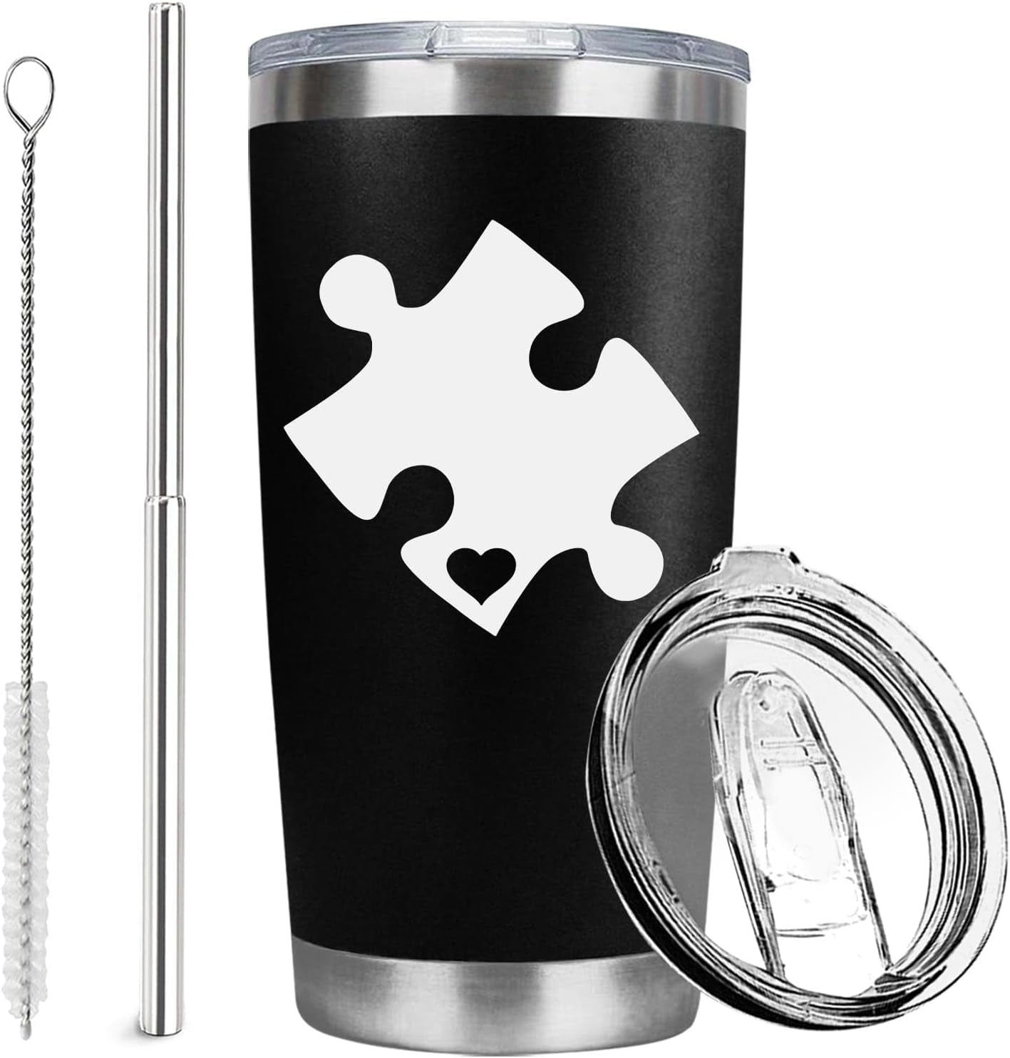 Stainless Steel Tumbler World Autism Awareness Day Heart Cut Puzzle ...