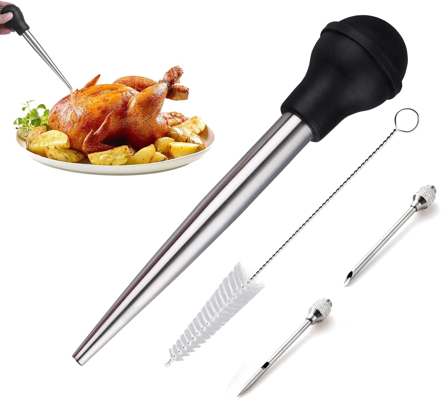 Stainless Steel Turkey Baster with Marinade Injector Bulbs &Cleaning ...