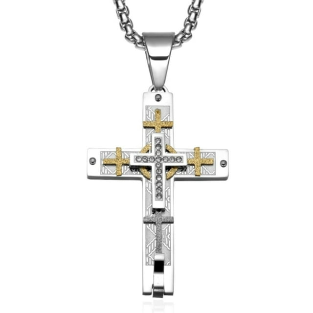 Stainless Steel Two Tone Cross Gold Silver Multi Crosses with CZ Stones ...