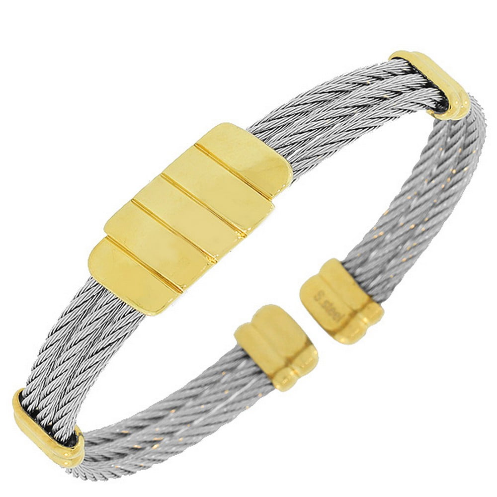 Stainless Steel Two-Tone Open End Bangle Bracelet - Walmart.com