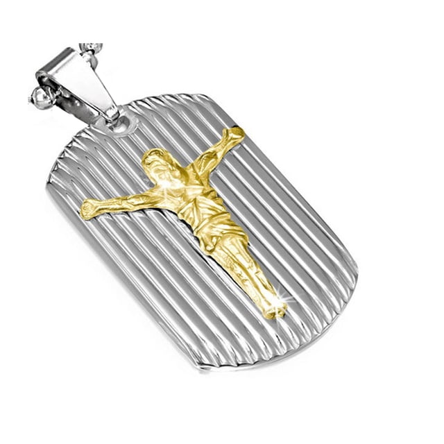 Stainless Steel Two-Tone Religious Jesus Crucifix Pendant Necklace, 24 ...