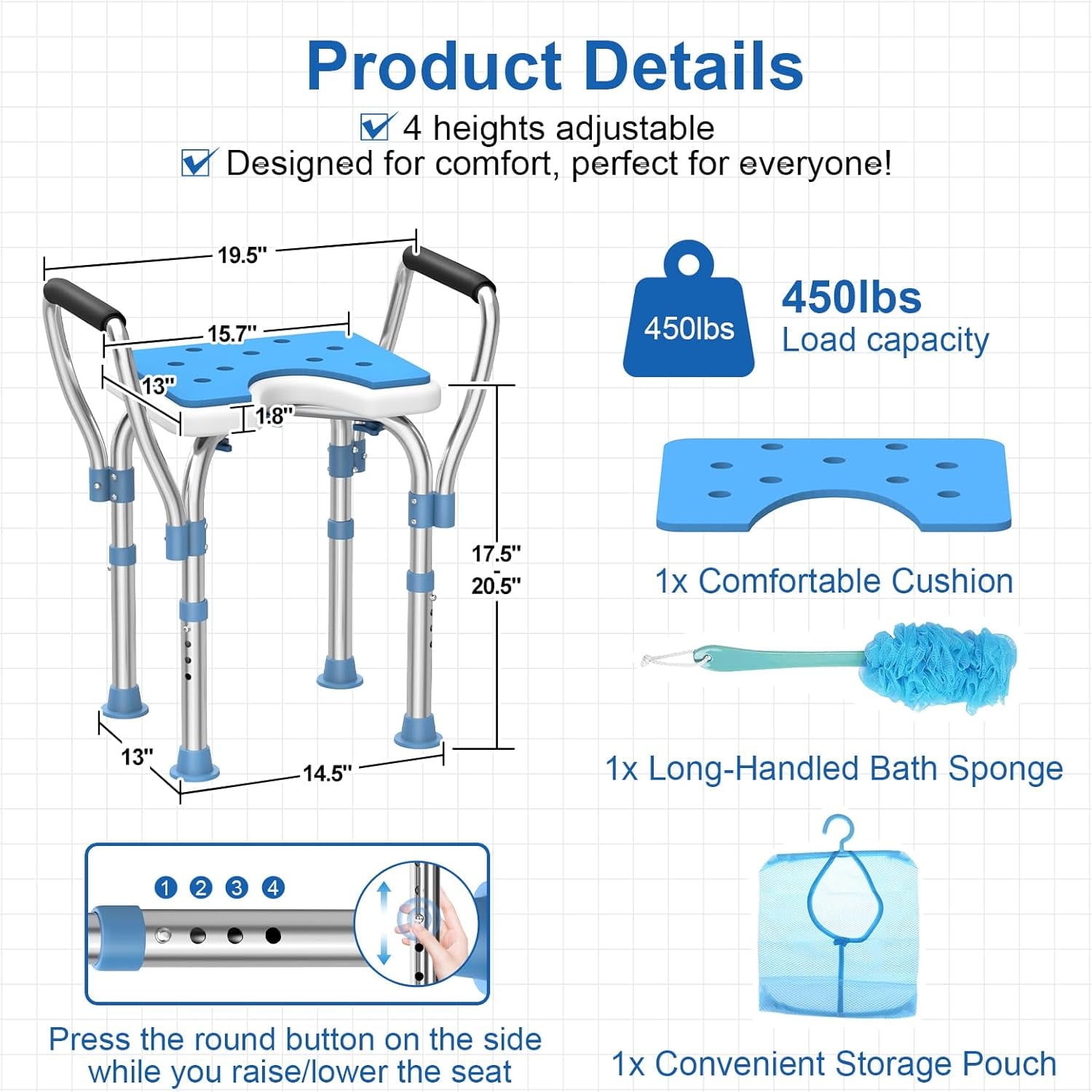 Stainless Steel U-Shaped Shower Chair for Elderly & Disabled ...