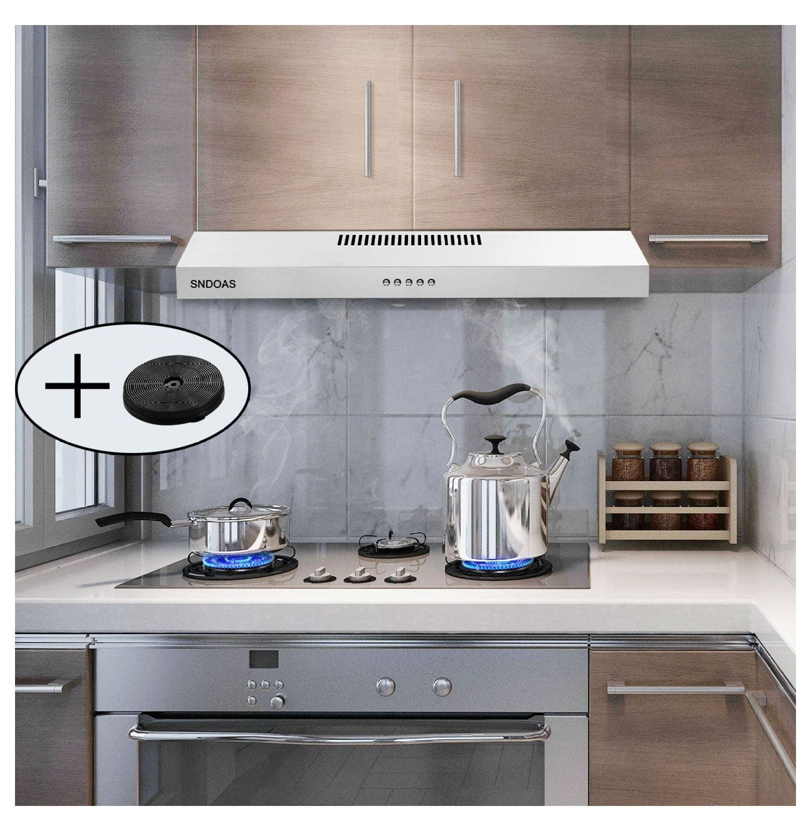 Stainless Steel Under Cabinet Range Hood Vent Cooking 230 CFM Kitchen 3 ...