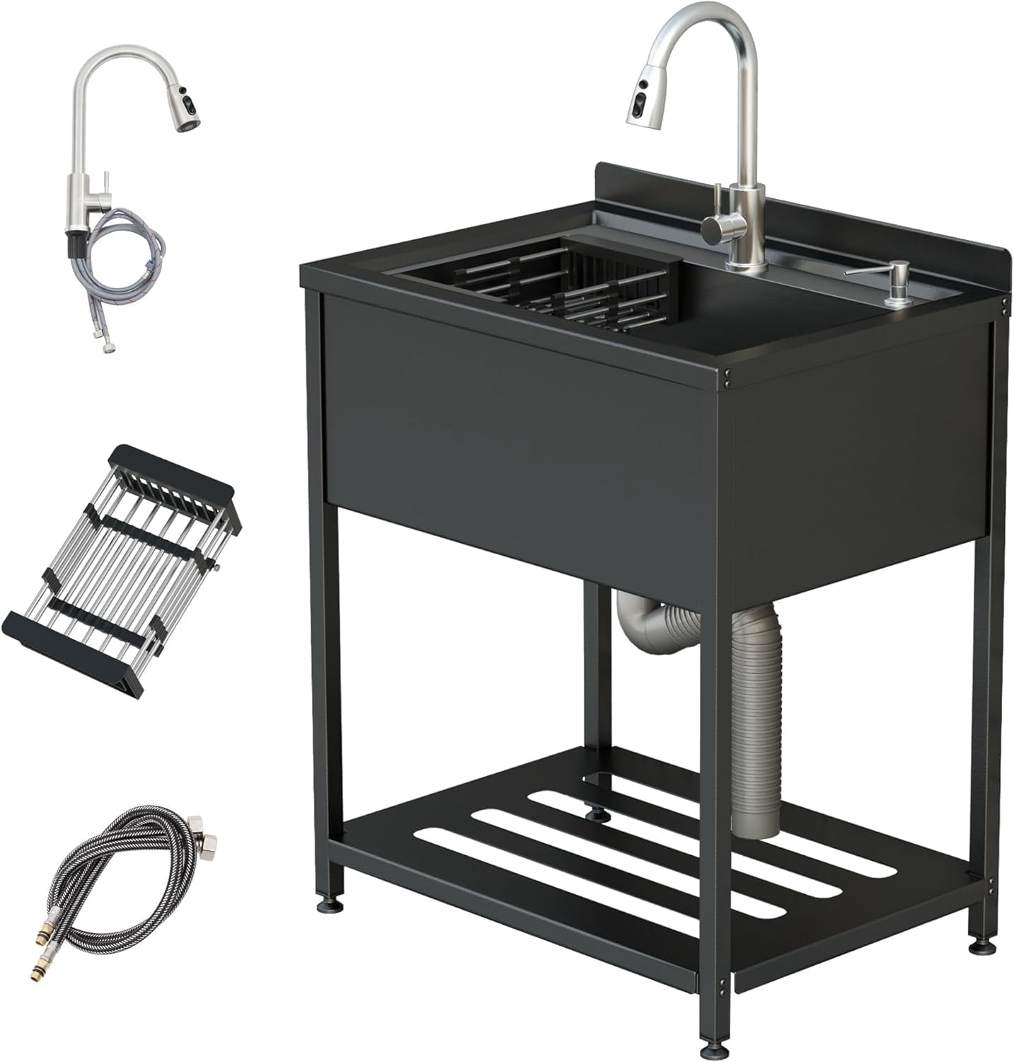 Stainless Steel Utility Sink, 30.8" × 22" × 39.5"Freestanding Sink with ...