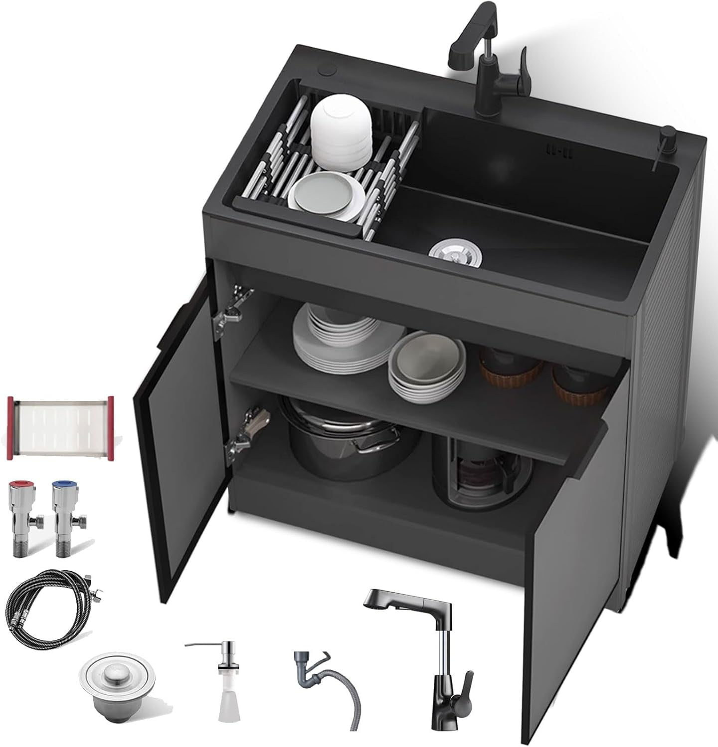 Stainless Steel Utility Sink with Cabinet, Freestanding Laundry Room ...