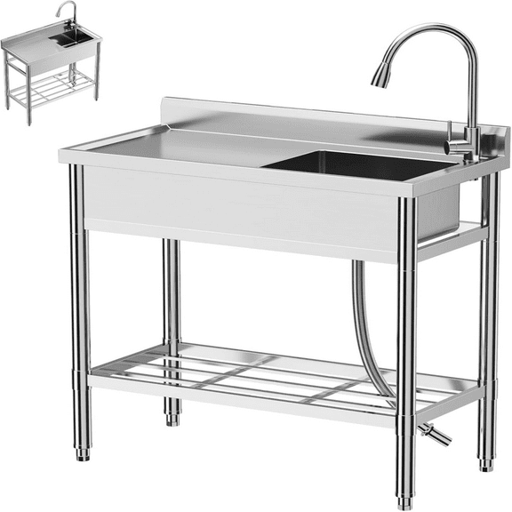 Geetinfly Freestanding Stainless Steel Utility Sink,Commercial Kitchen ...