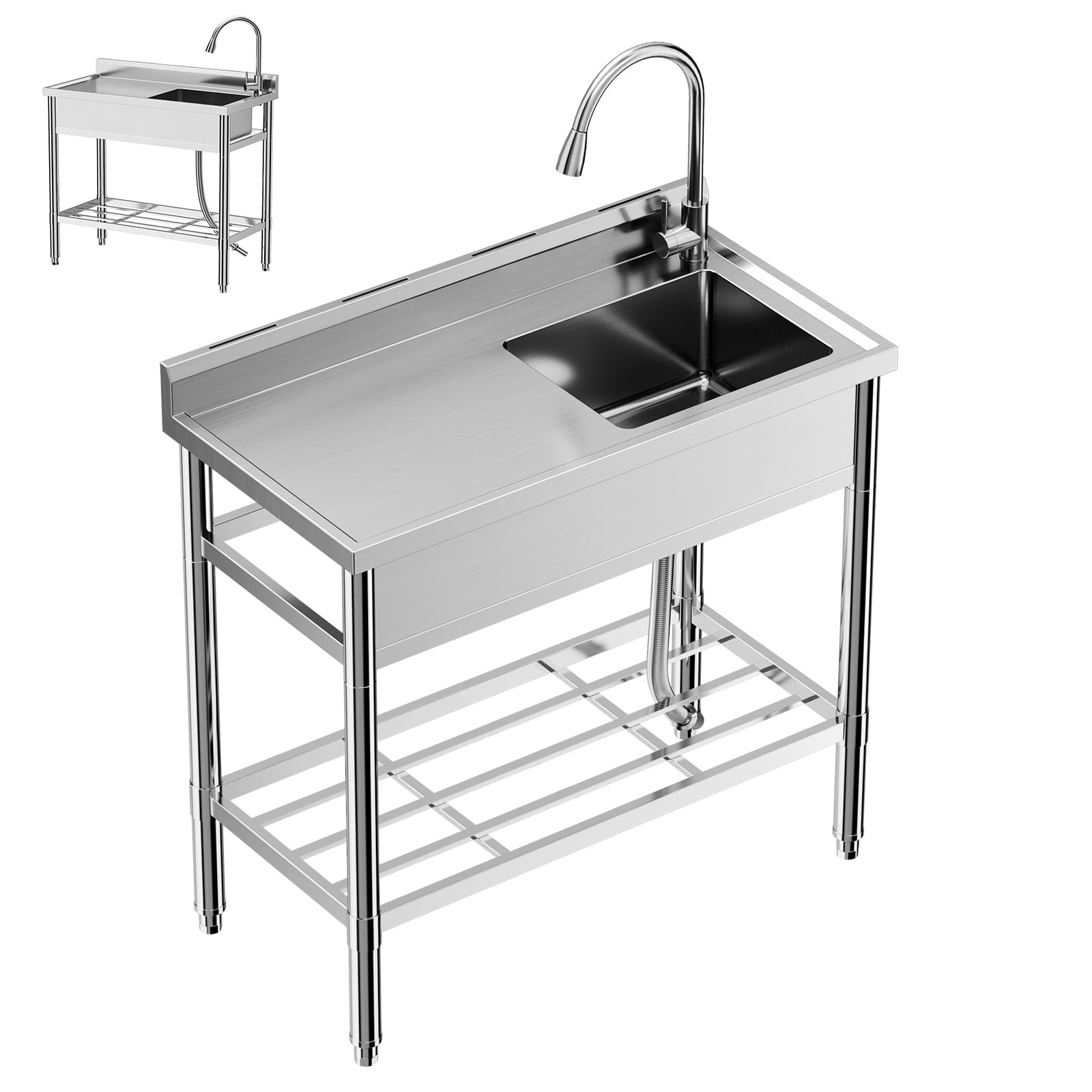 Stainless Steel Utility Sink,Free Standing Single Bowl Kitchen Sink ...