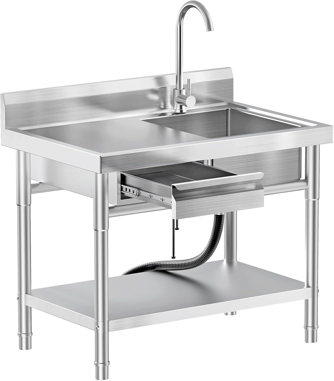 Stainless Steel Utility Sink Freestanding Single Bowl Laundry Sink with ...