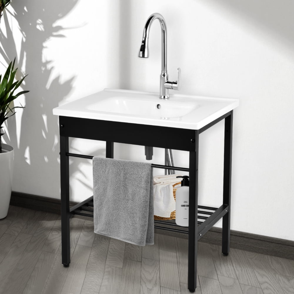 Stainless Steel Utility Sink with Hot/Cold Faucet, Heavy-Duty 28 Inch ...