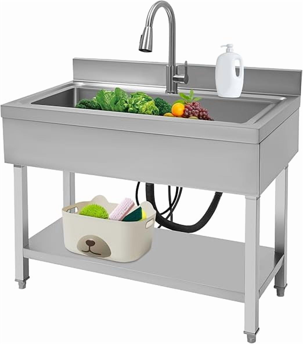 Stainless Steel Utility Sink with Pull-Out Cold and Hot Water Faucet ...