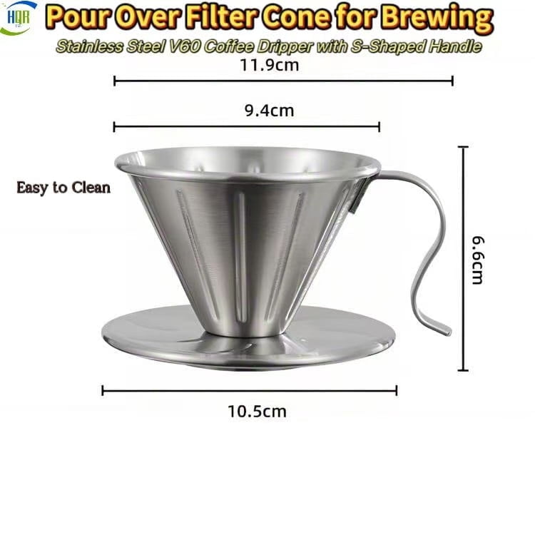 Stainless Steel V60 Coffee Dripper with S-Shaped Handle, Pour Over ...
