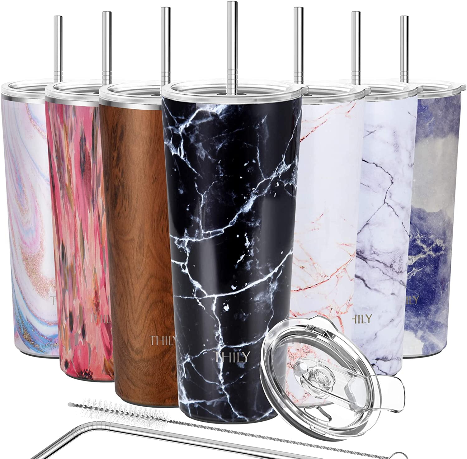 THILY 26 oz Large Reusable Stainless Steel Thermal Travel Mug with 2 ...