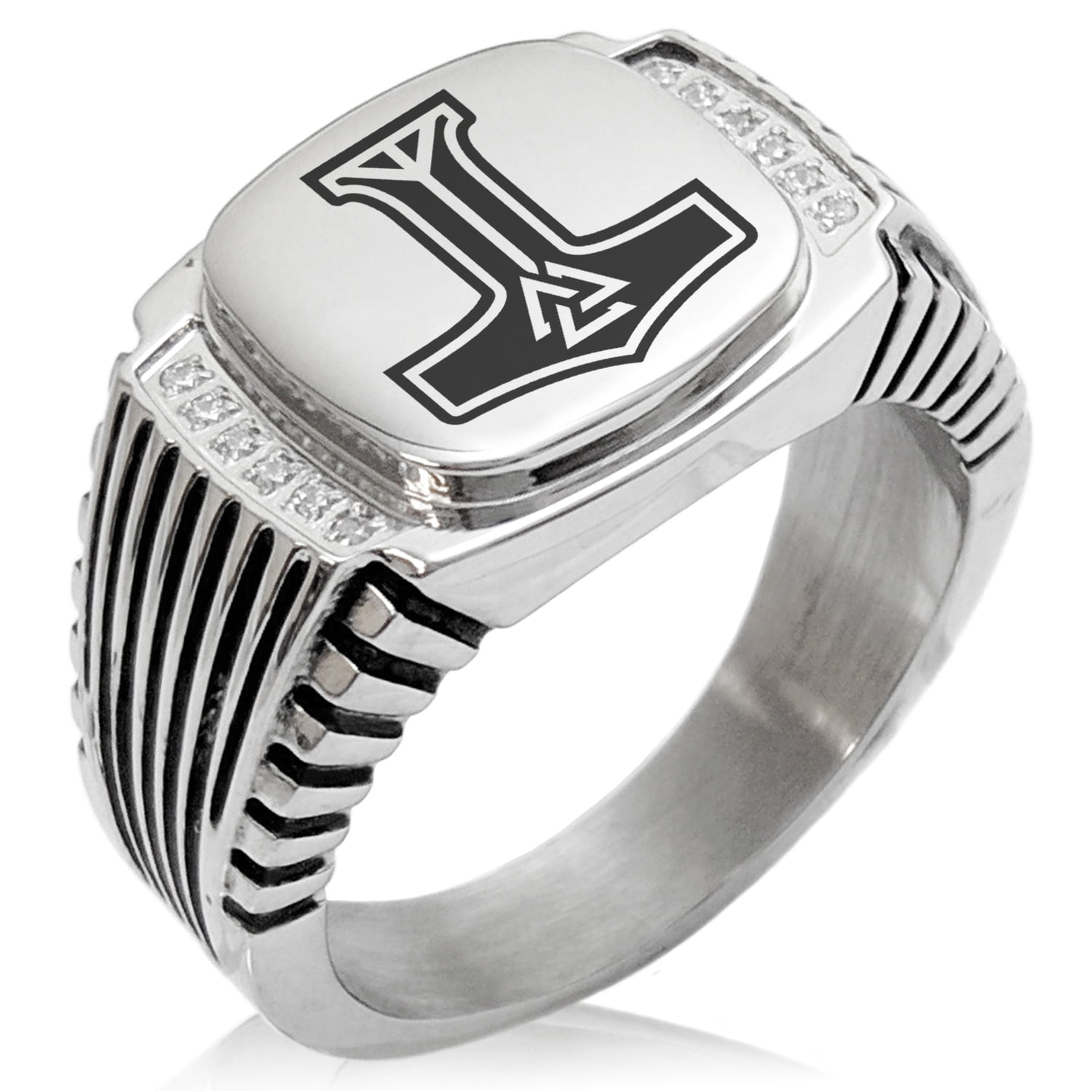 Tioneer Stainless Steel Valknut Mjolnir Thor's Hammer CZ Ribbed Needle ...