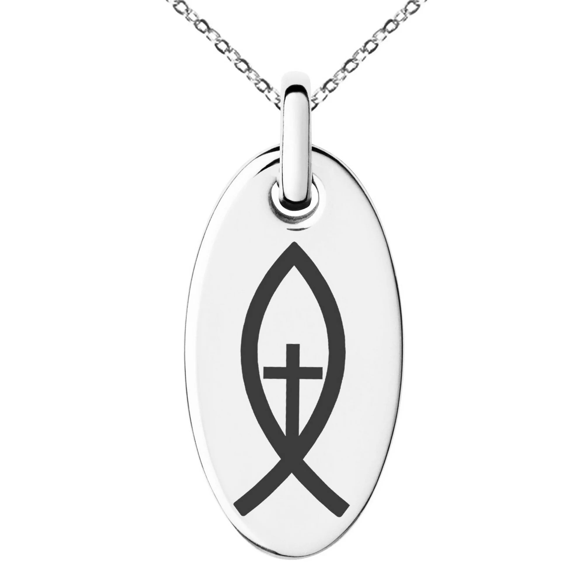 Tioneer Stainless Steel Vertical Ichthus Cross Fish Symbol Engraved ...