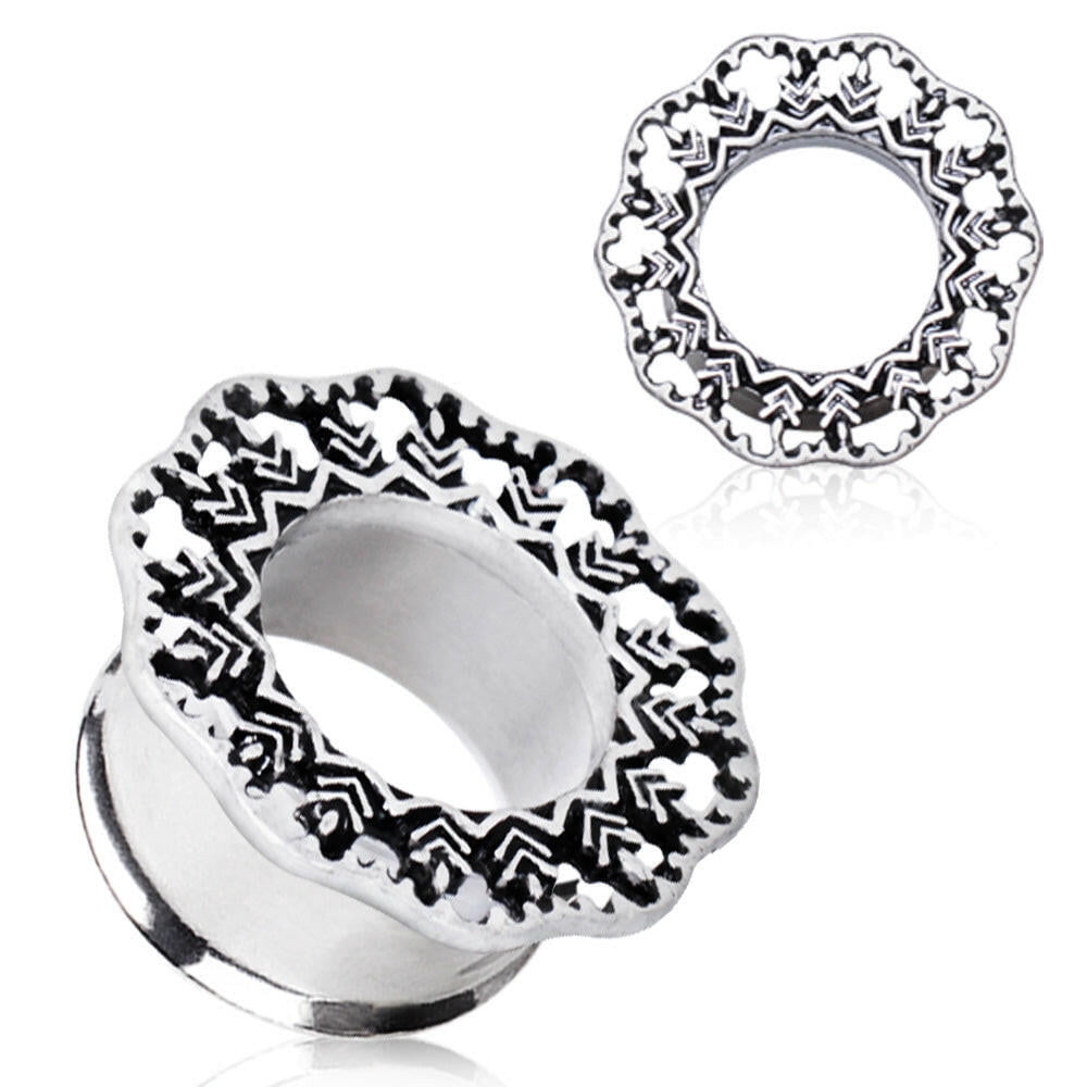 Stainless Steel Vintage Leaf Filigree Double Flare Tunnel Plug ...