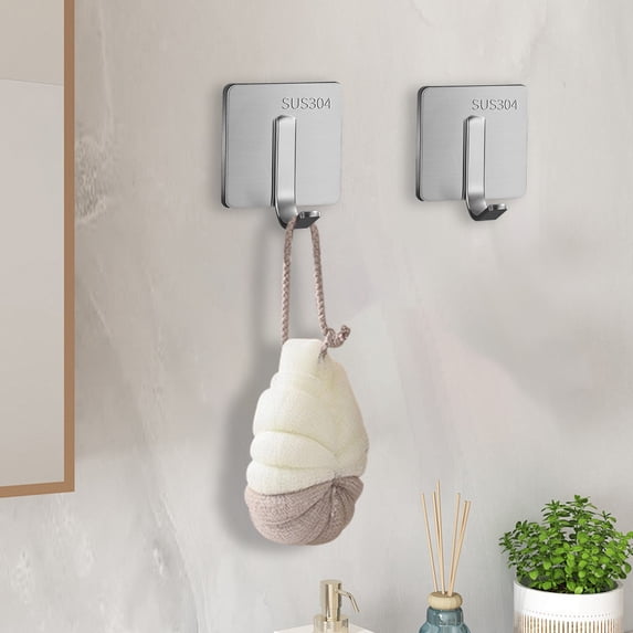 Stainless Steel Wall Hooks | 2-Pack | Strong Adhesive Towel & Clothes ...