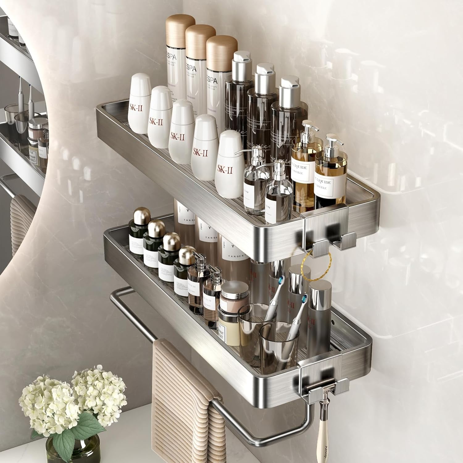 Stainless Steel Wall Mounted Bathroom Shelves - 2-Tier Floating Shelf ...