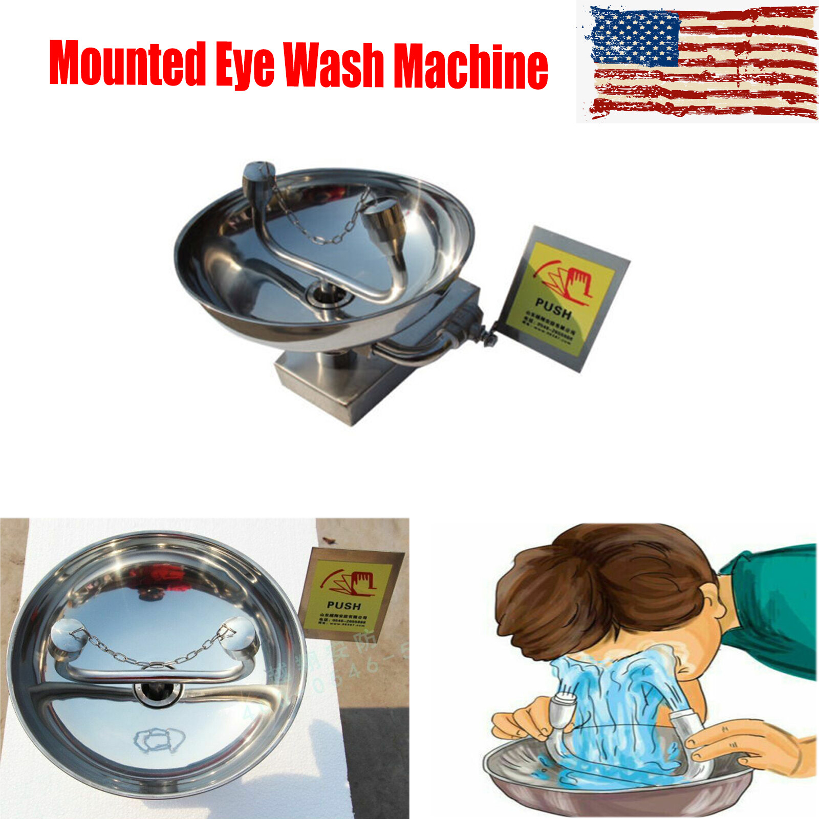 Stainless Steel Wall Mounted Eye Wash Emergency Wash Tools Eye ...