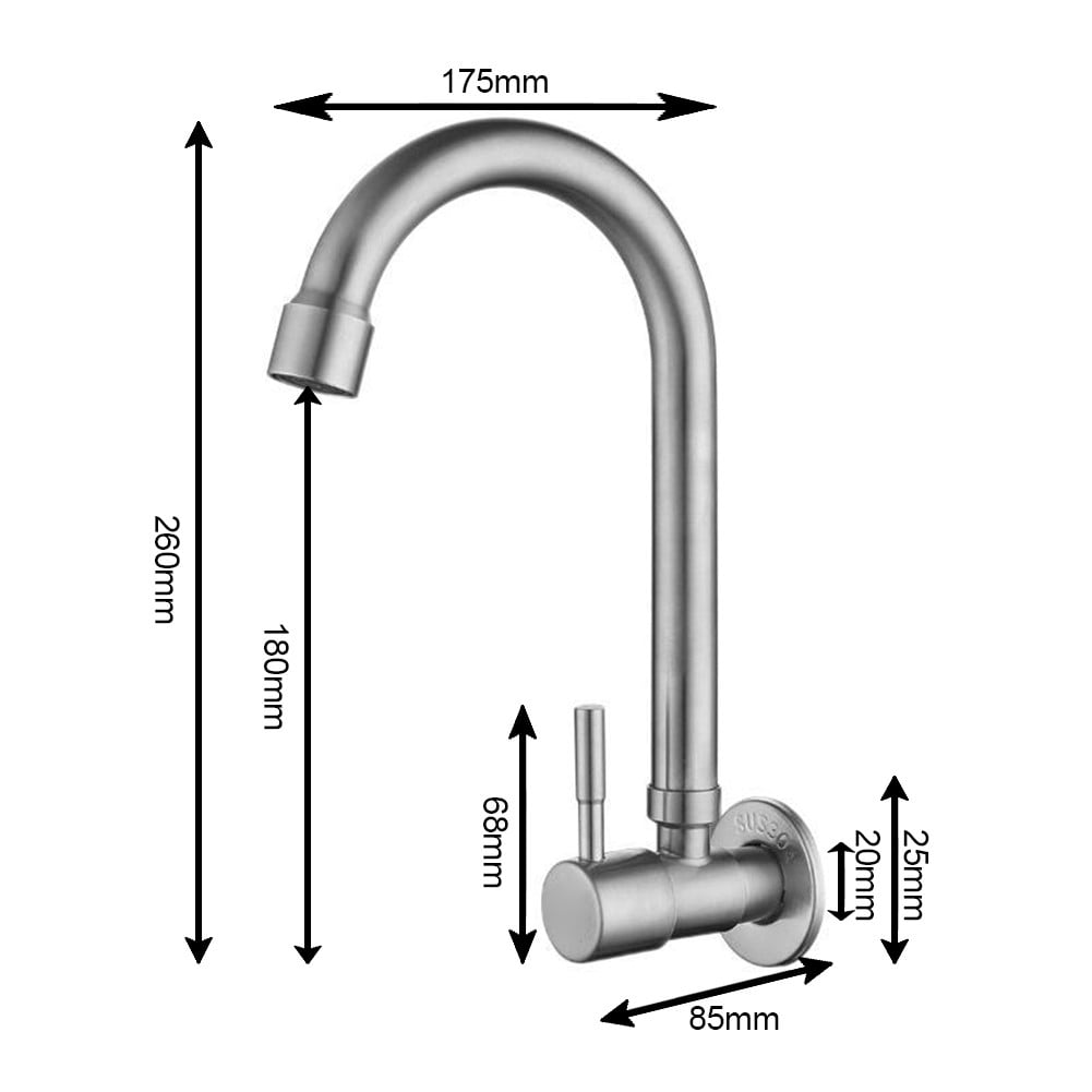 Stainless Steel Wall Mounted Kitchen Sink Faucet Single Cold Water Tap ...