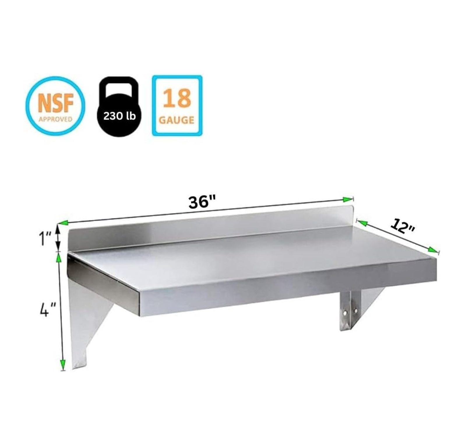 Stainless Steel Wall Shelf | Square Edge | Metal Shelving | Heavy Duty ...