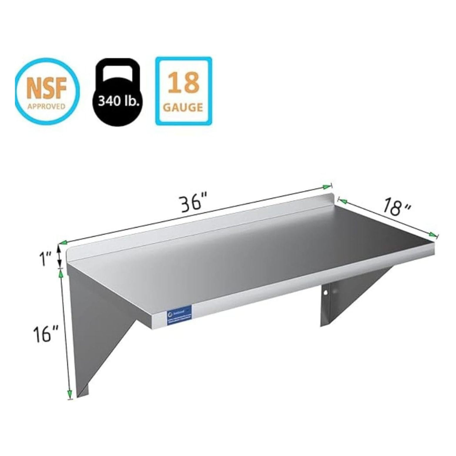 Stainless Steel Wall Shelf | Square Edge | Metal Shelving | Heavy Duty ...