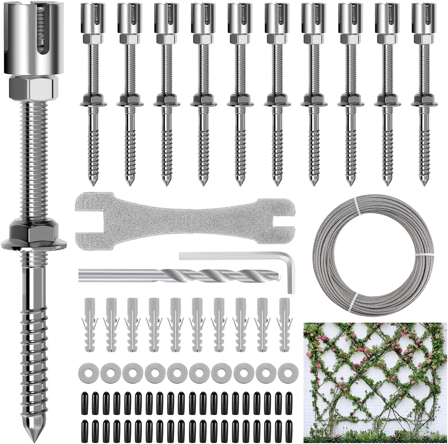 Stainless Steel Wall Trellis Kit, Heavy Duty Plant Support System (53Ft ...