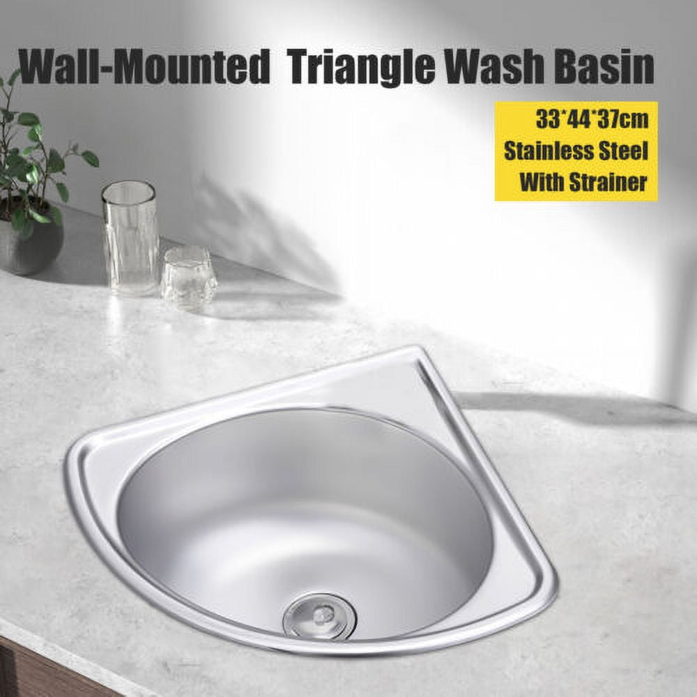 Stainless Steel Wash Sink Wall Mount Triangle Bowl Bathroom Corner ...