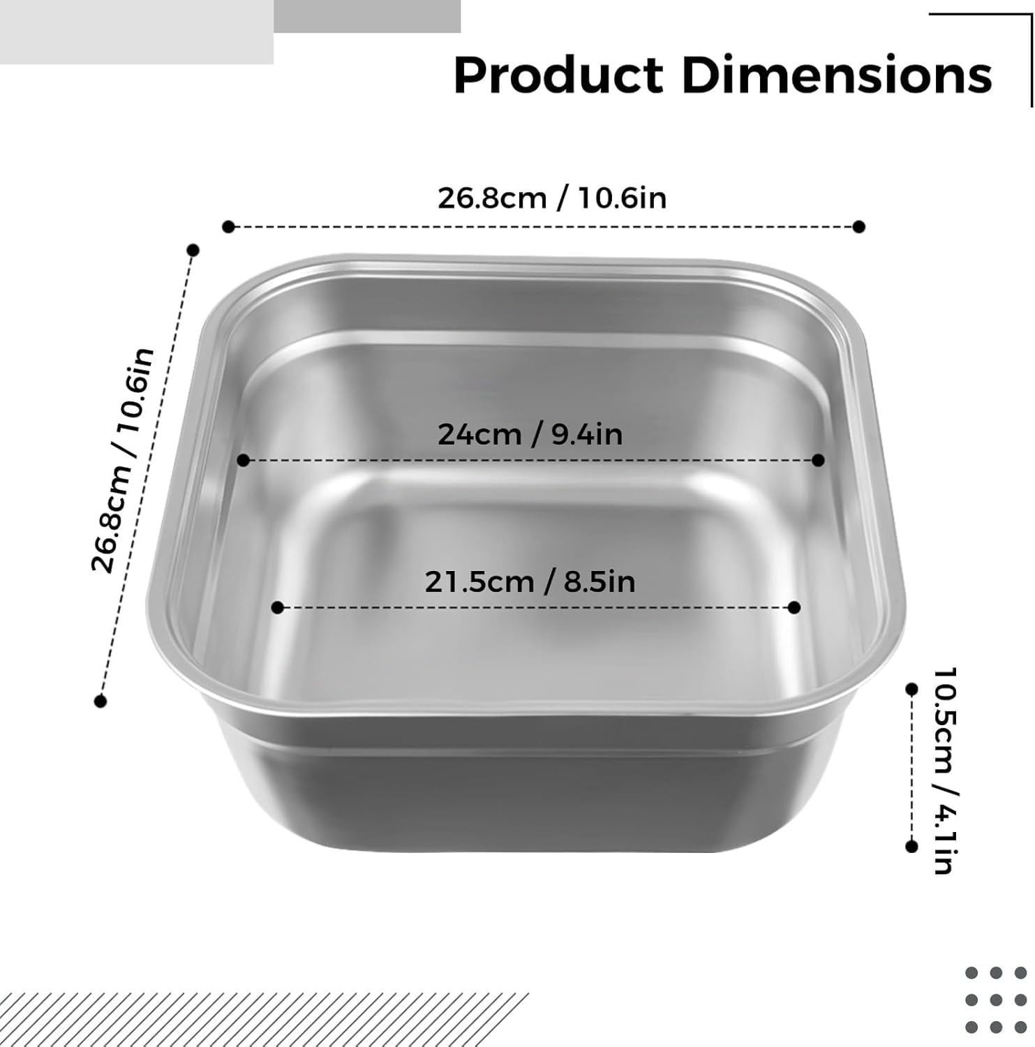 Stainless Steel Washing Bowl, Large Square Dish Tub for Sink, Multi ...