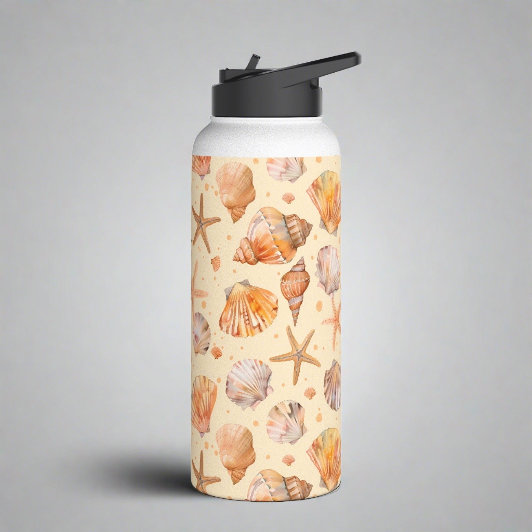 Stainless Steel Water Bottle, 32oz, Sand Seashells Starfish - Double ...