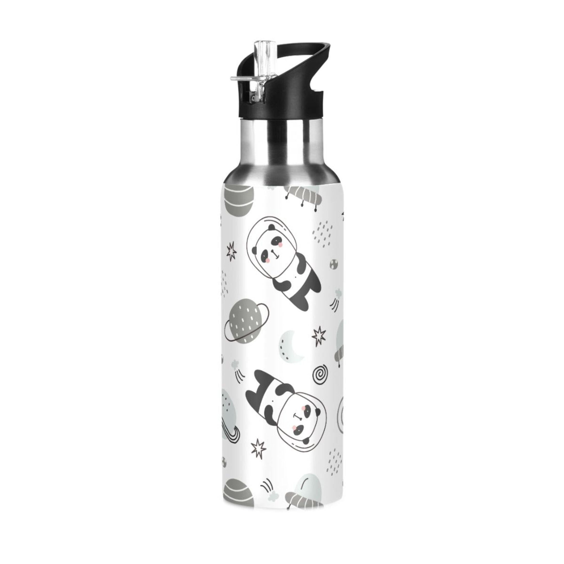 Stainless Steel Water Bottle Cartoon Animals Giant Panda with Straw Lid ...