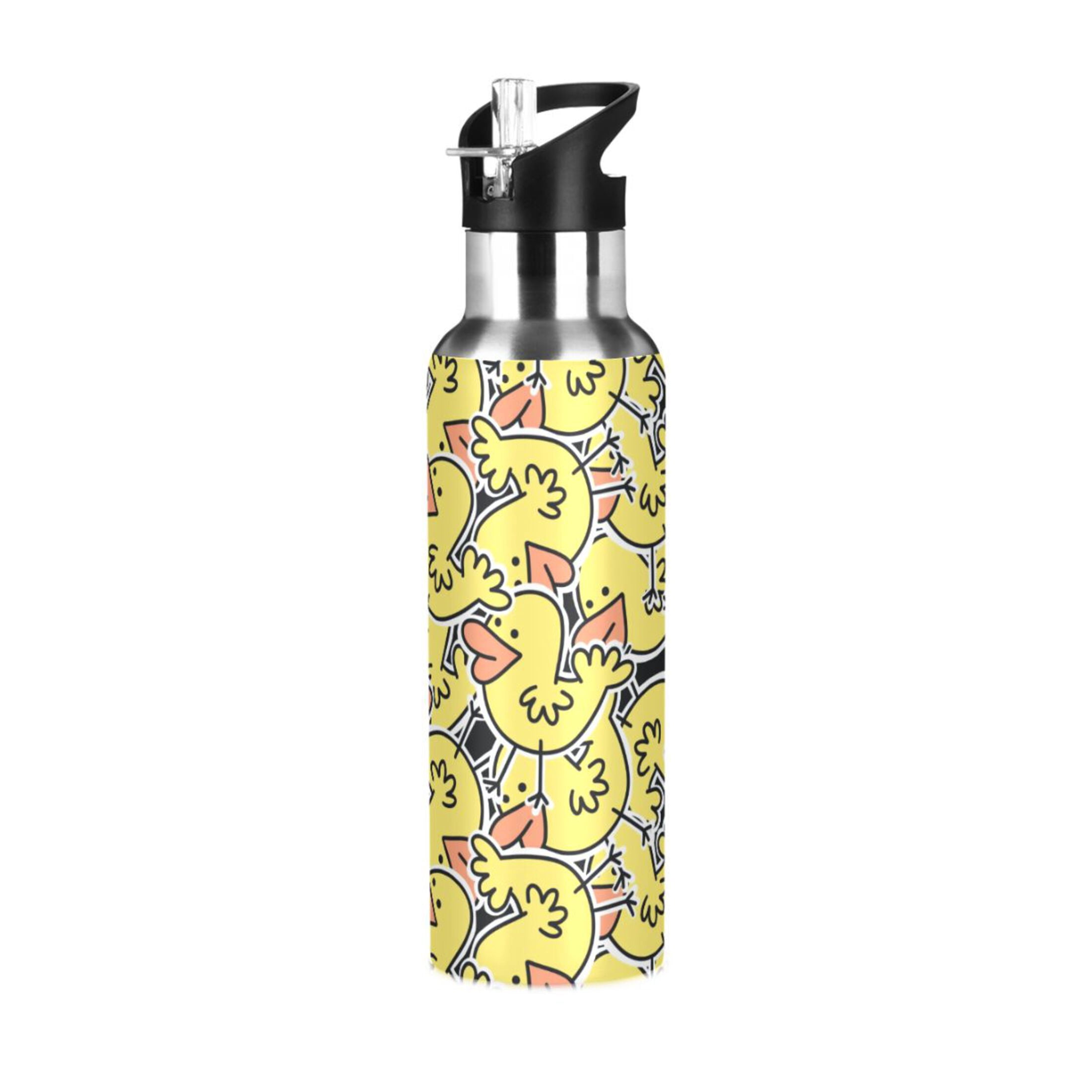 Stainless Steel Water Bottle Cute Cartoon Duck with Straw Lid Vacuum ...