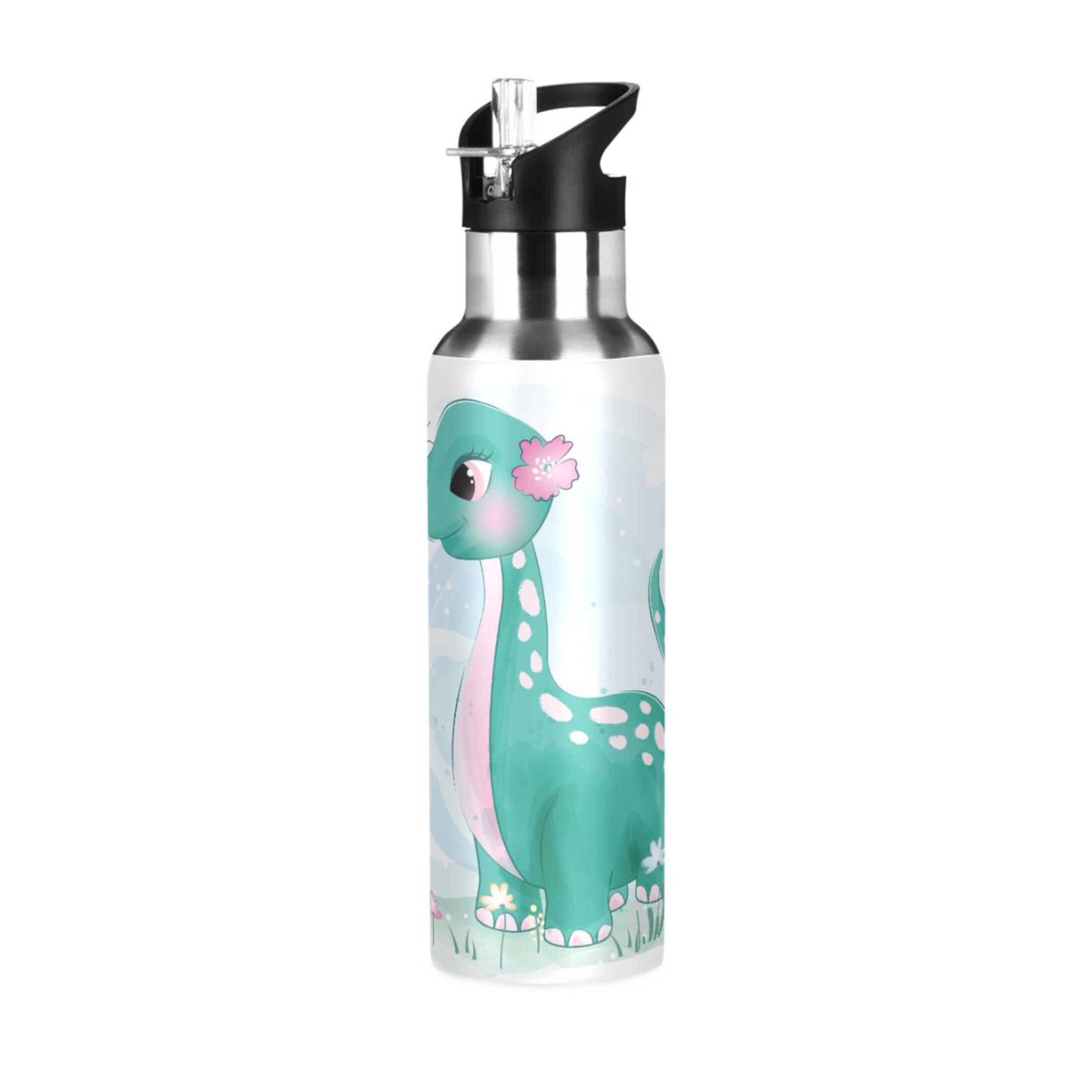 Stainless Steel Water Bottle Dinosaur Playing with Butterflies with ...