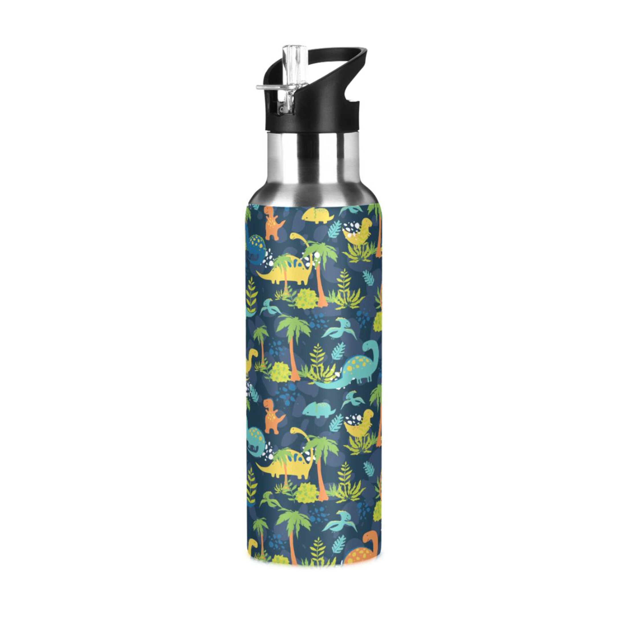 Stainless Steel Water Bottle Dinosaurs Animal with Straw Lid Vacuum ...