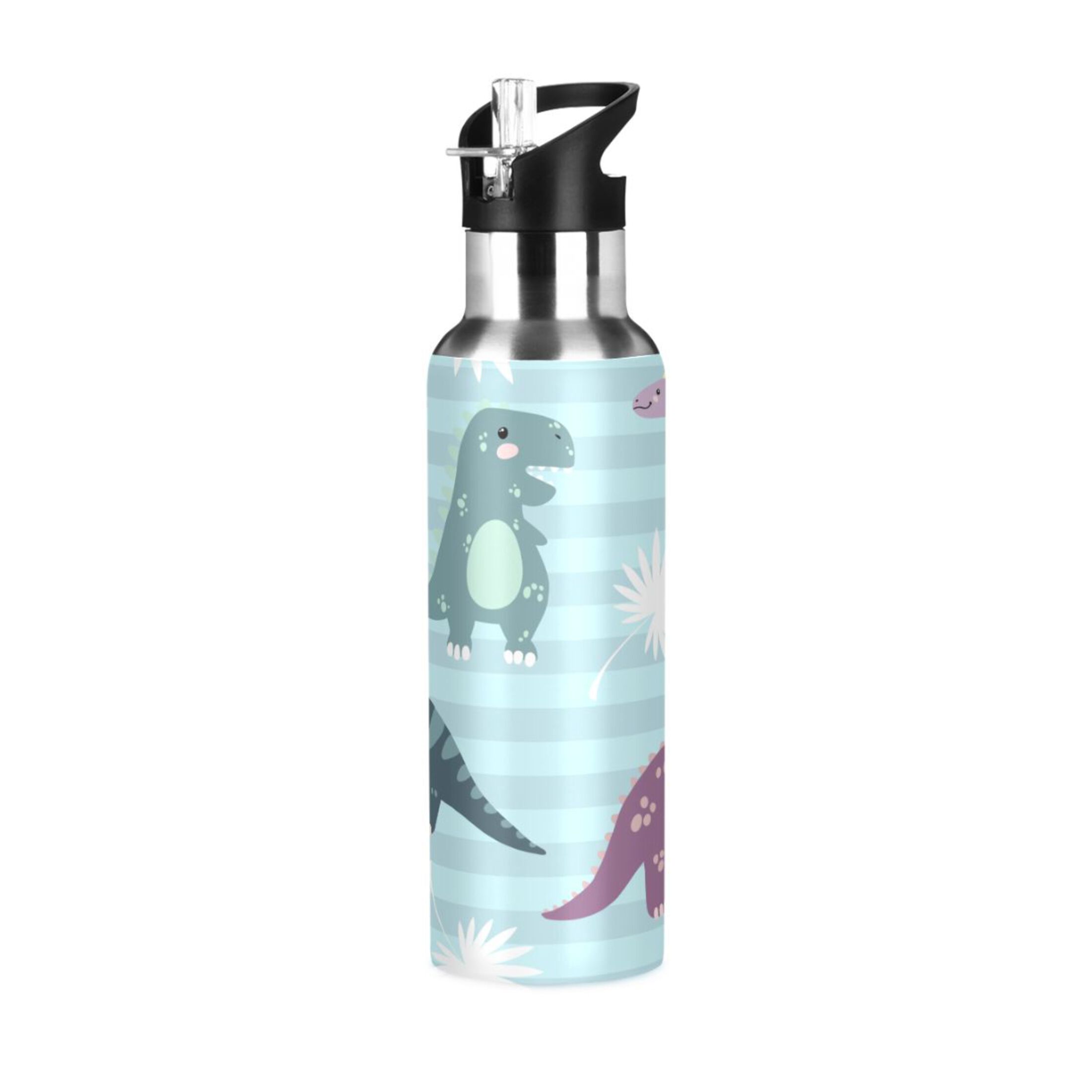 Stainless Steel Water Bottle Dinosaurus Tropicals Leaves with Straw Lid Vacuum Insulated Keeps ...