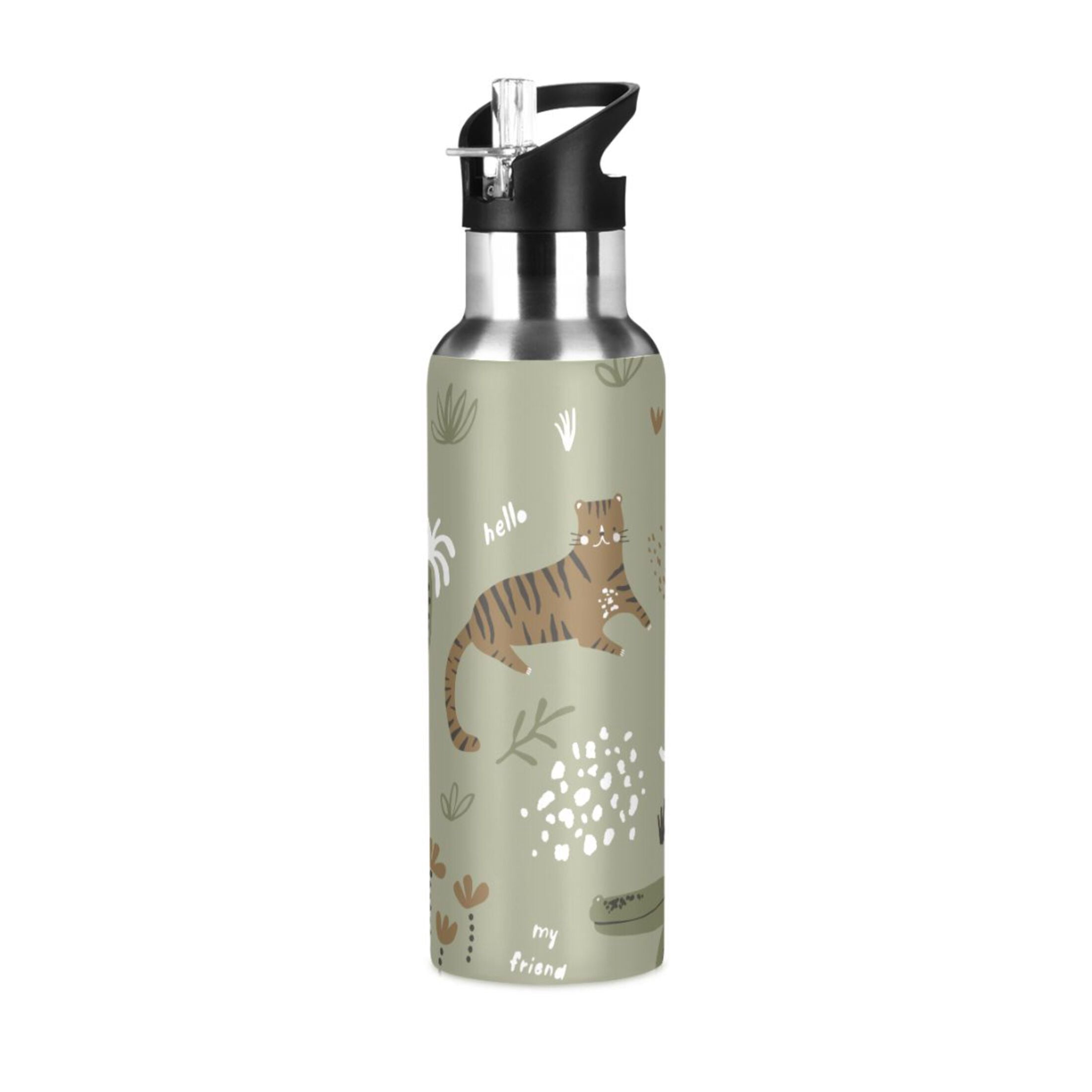 Stainless Steel Water Bottle Jungle Animal Sloth Green with Straw Lid ...