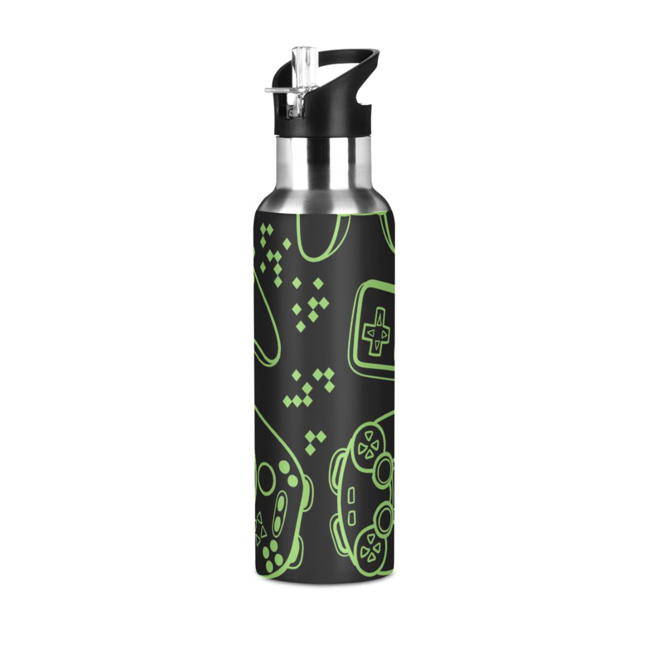 Stainless Steel Water Bottle Pattern with Joysticks with Straw Lid ...