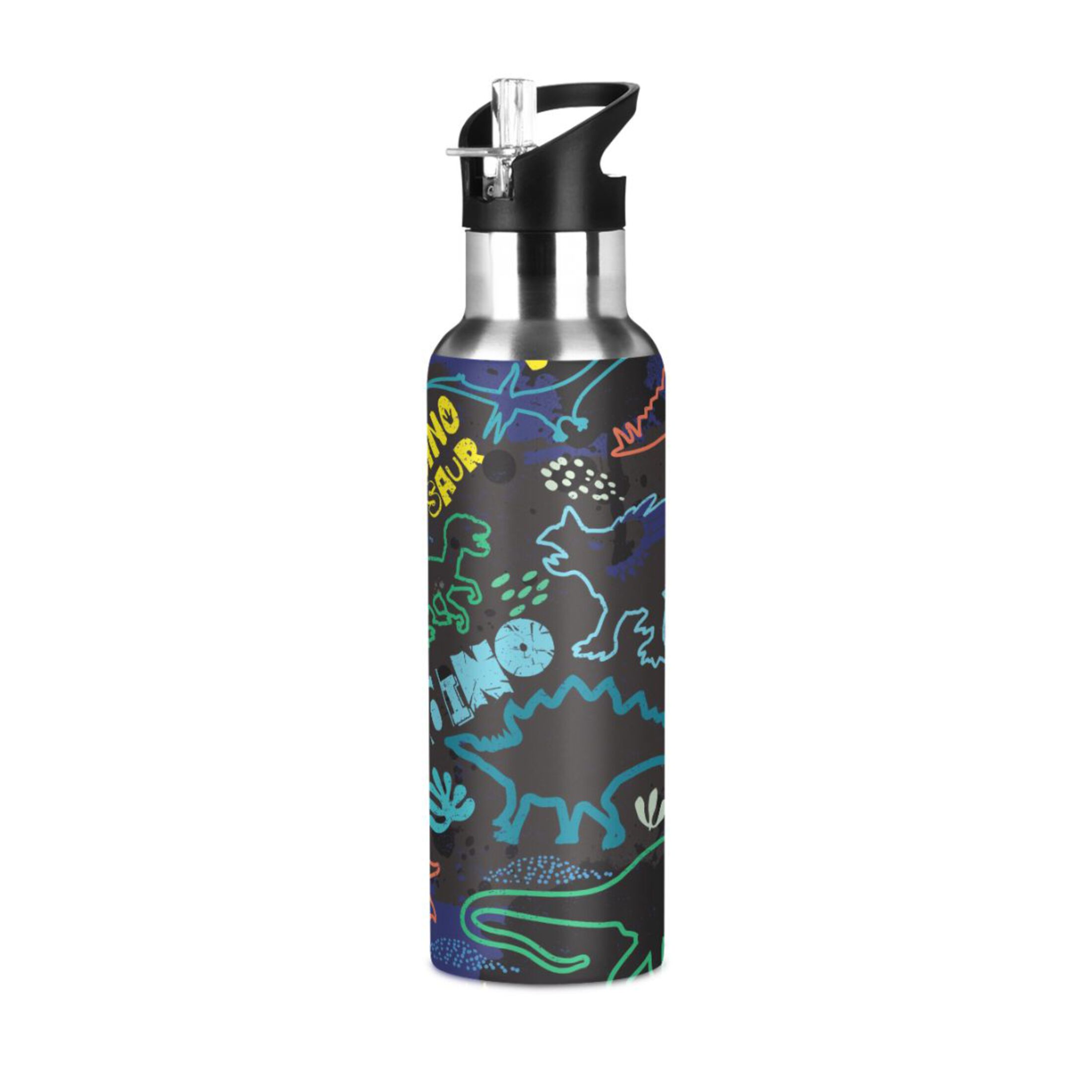 Stainless Steel Water Bottle T-rex Dinosaurs with Straw Lid Vacuum ...