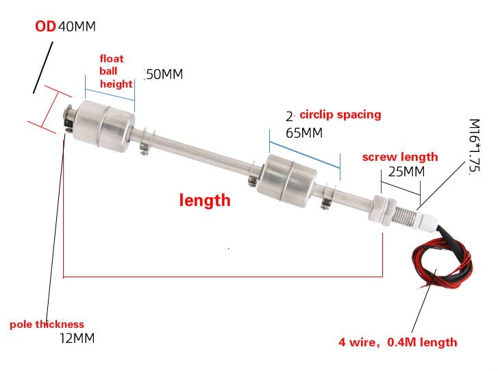 Stainless Steel Water Level Sensor Liquid Float Switch high temperature ...