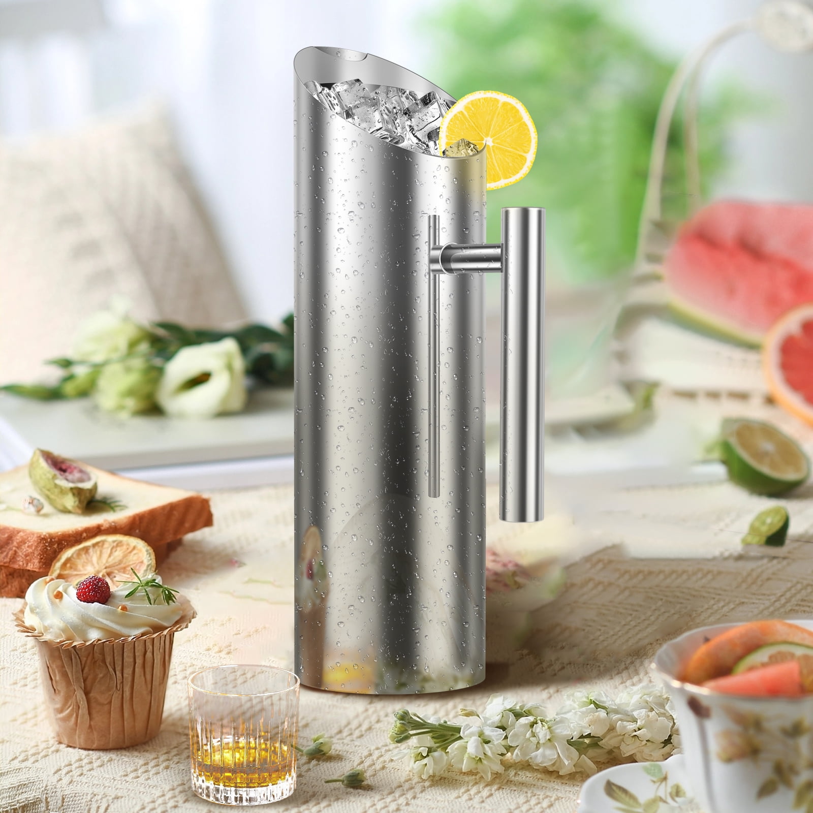 Stainless Steel Water Pitcher Carafe with Ice Guard and Handle 1L/1.5L ...