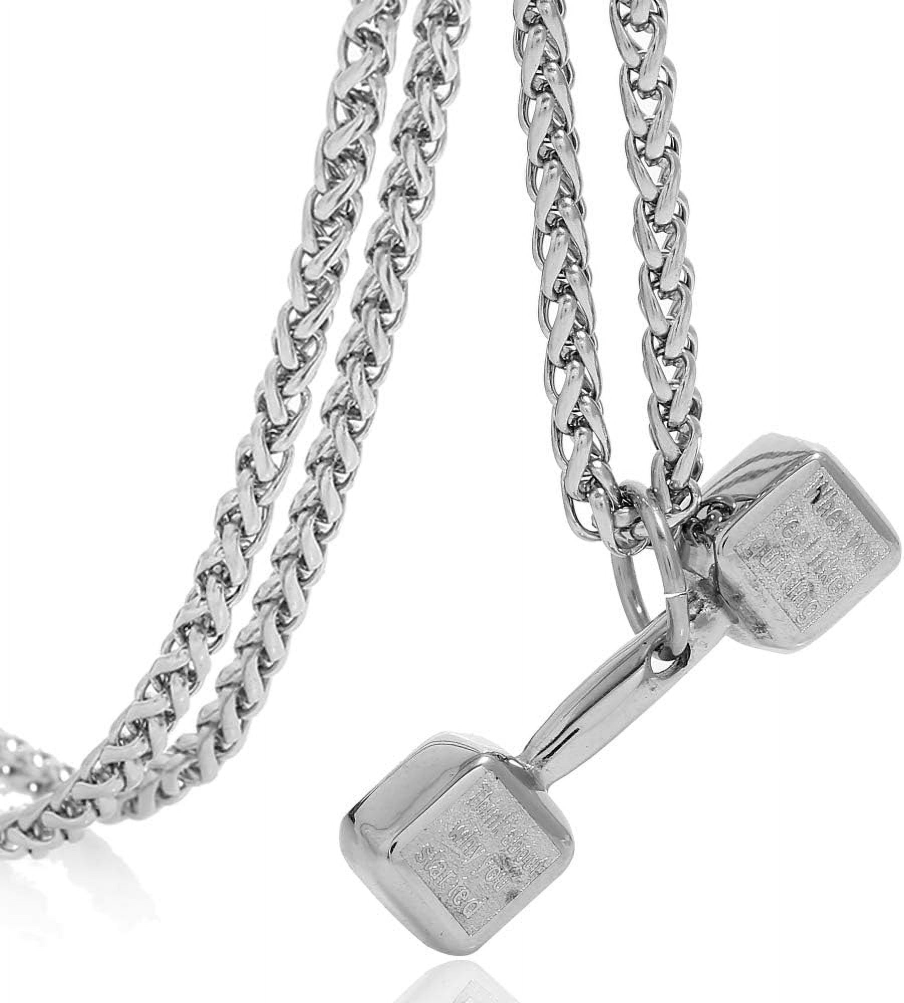 Stainless Steel Weightlifting Barbell Pendant Necklace, Unisex, 24 inch ...