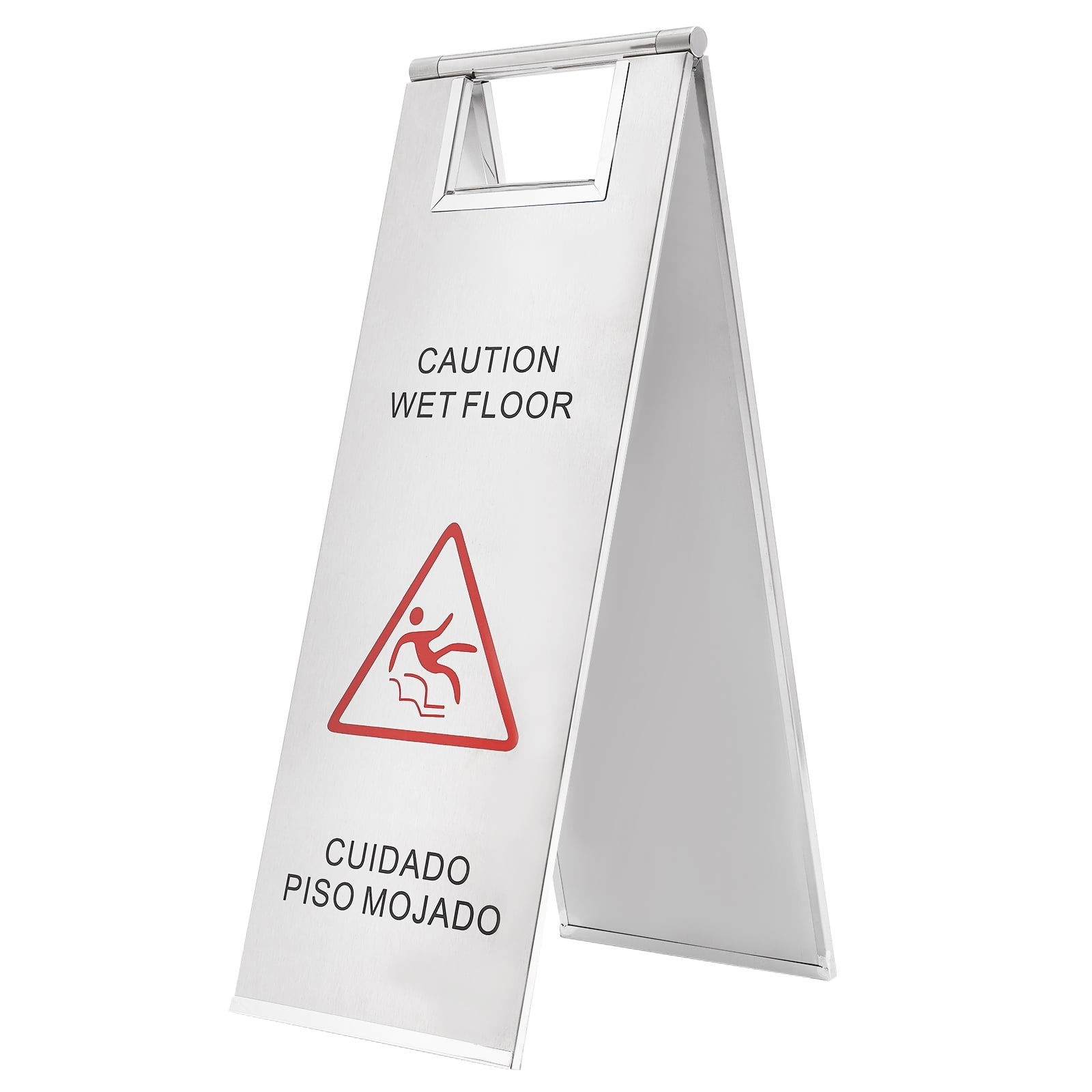 Stainless Steel Wet Floor Sign, Bilingual Caution Sign with Portable ...