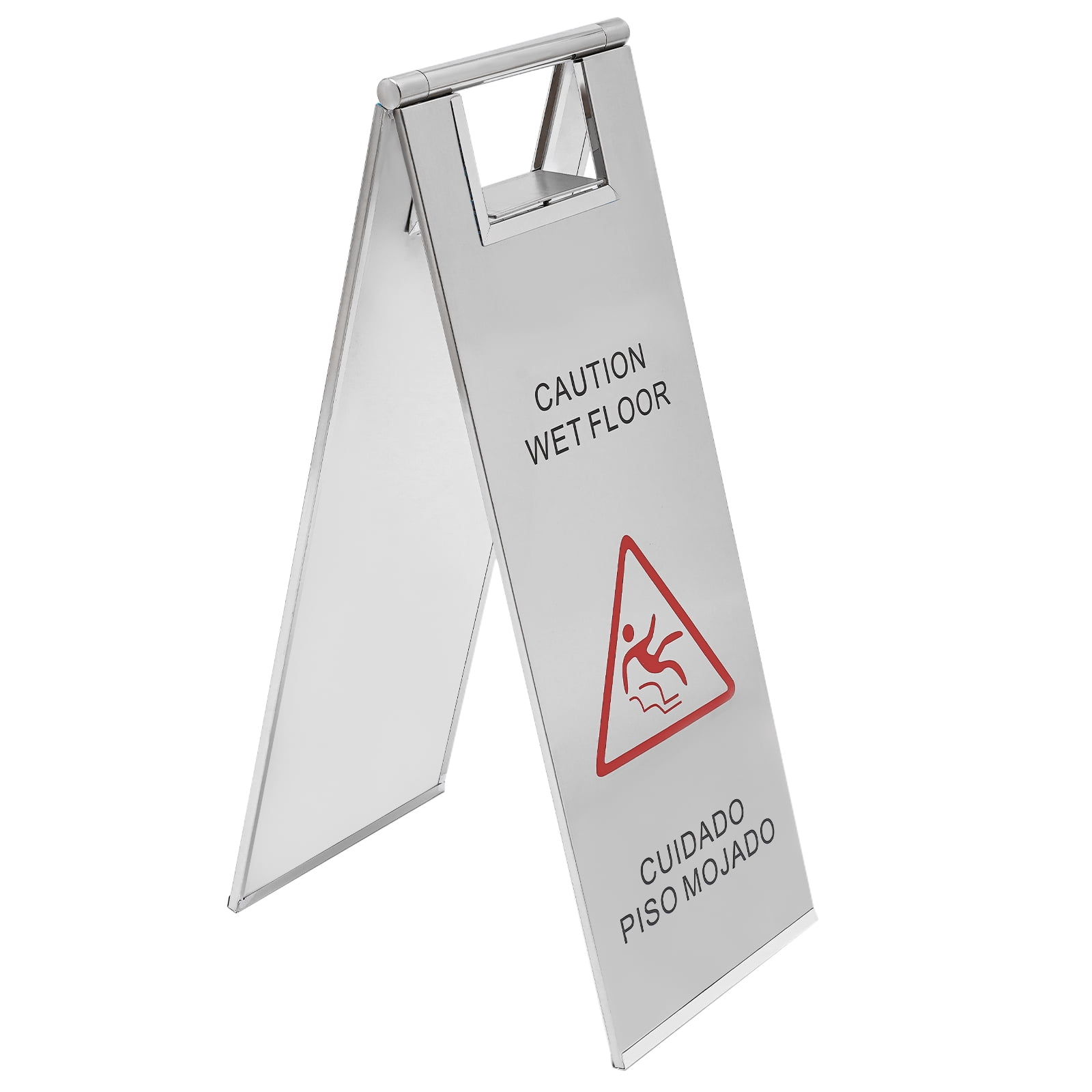 Stainless Steel Wet Floor Sign with Bilingual Caution, Easy to Store ...