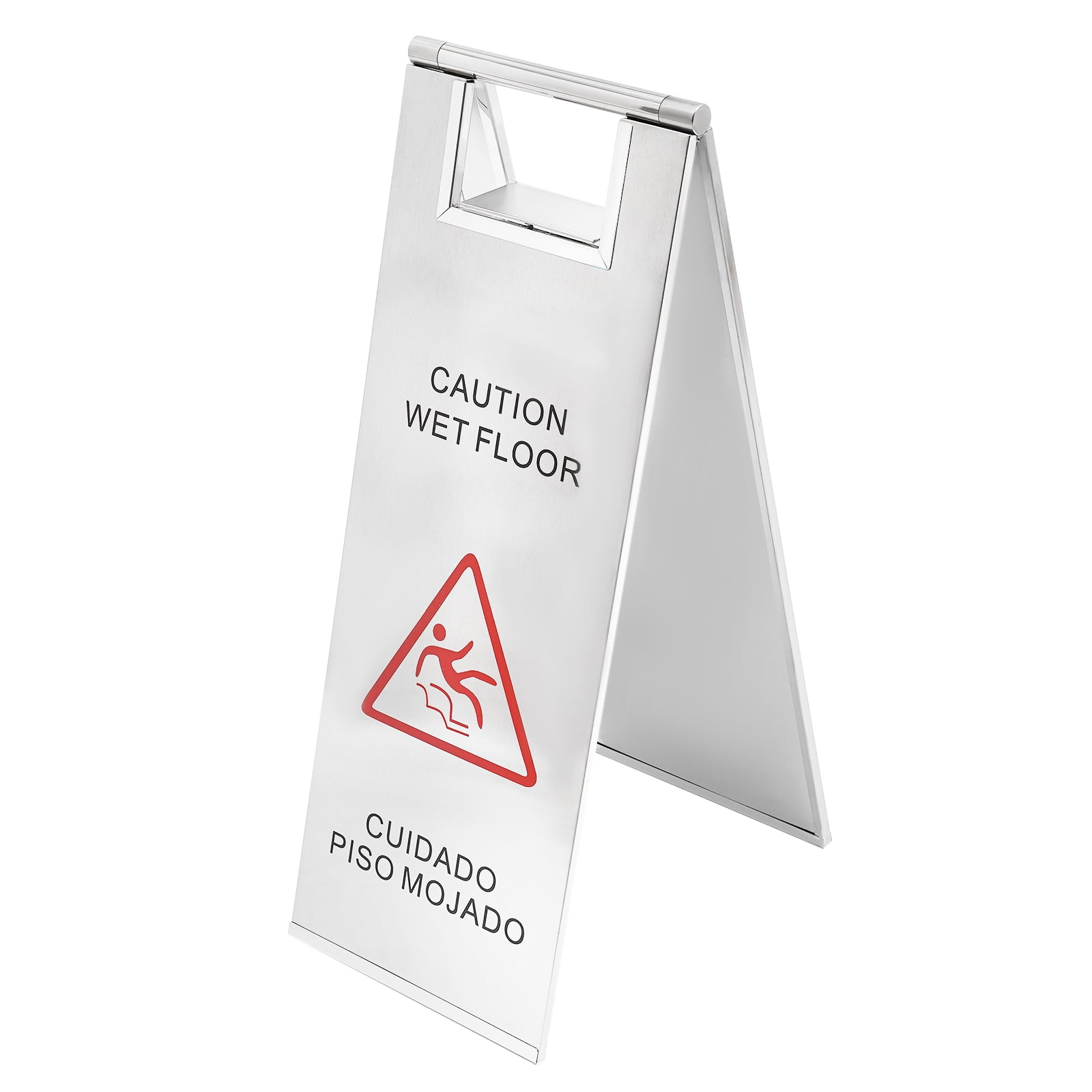 Stainless Steel Wet Floor Sign with Bilingual Warning, Portable Handle ...