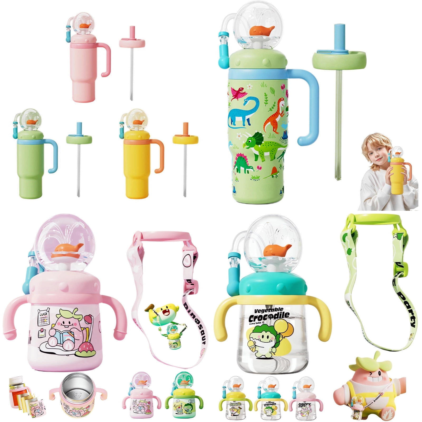 Stainless Steel Whale Fountain Tumbler with Handle, Drinking Cup with ...