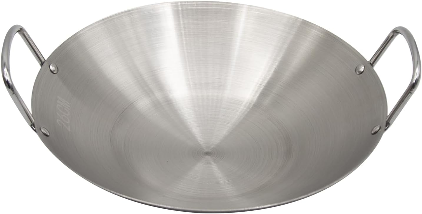 Stainless Steel Wok 10 Inch/ 26cm, Round Bottom Dual- Handled Heavy Wok ...