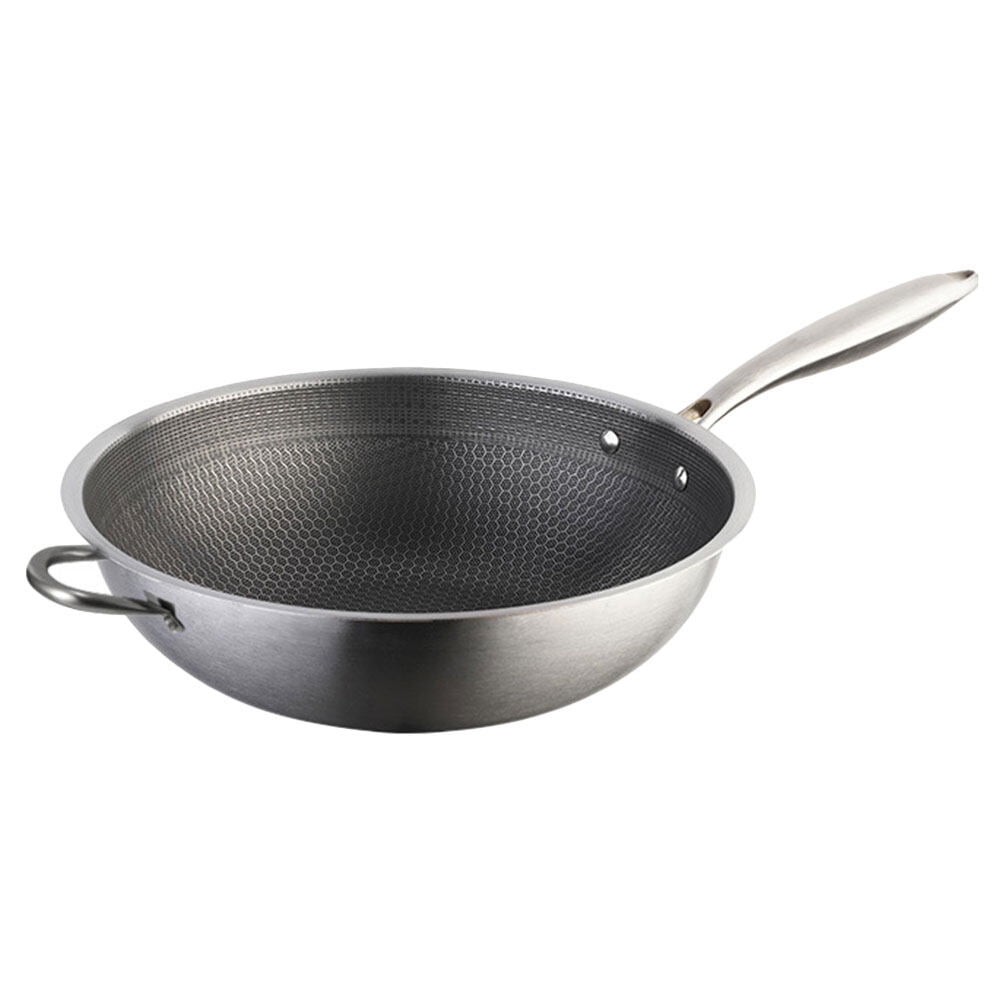 Stainless Steel Wok Honeycomb Grain Frying Pan Double Handle ...